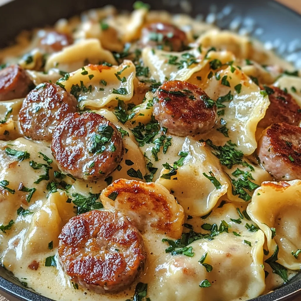 Creamy Pierogi and Turkey Sausage Skillet