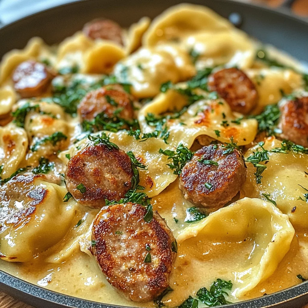 Creamy Pierogi and Turkey Sausage Skillet